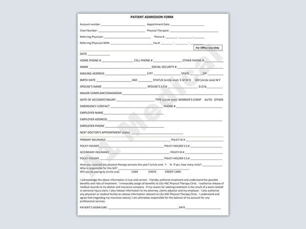 Medical Chart Paperwork 01 - Patient Admission Form - A-1 Medical ...