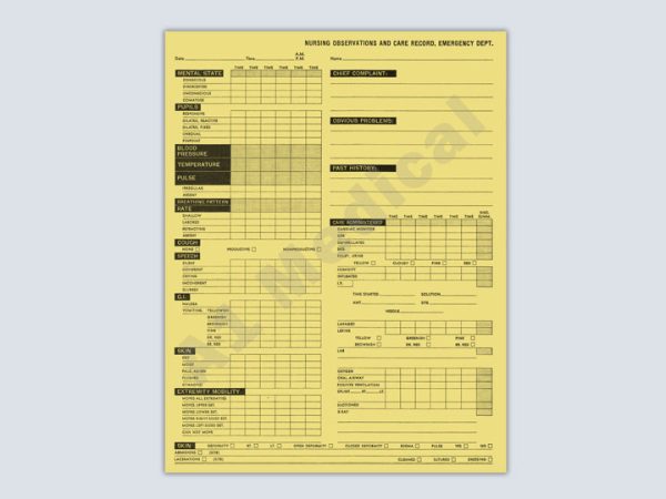 Medical Chart Paperwork 03 - Nursing Observations Record (Yellow Paper ...