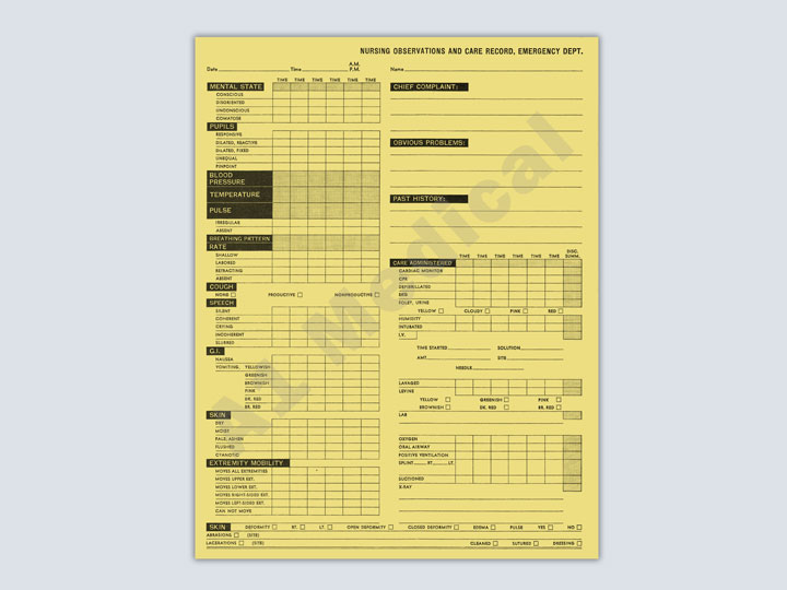 Medical Chart Paperwork 03 - Nursing Observations Record (Yellow Paper ...